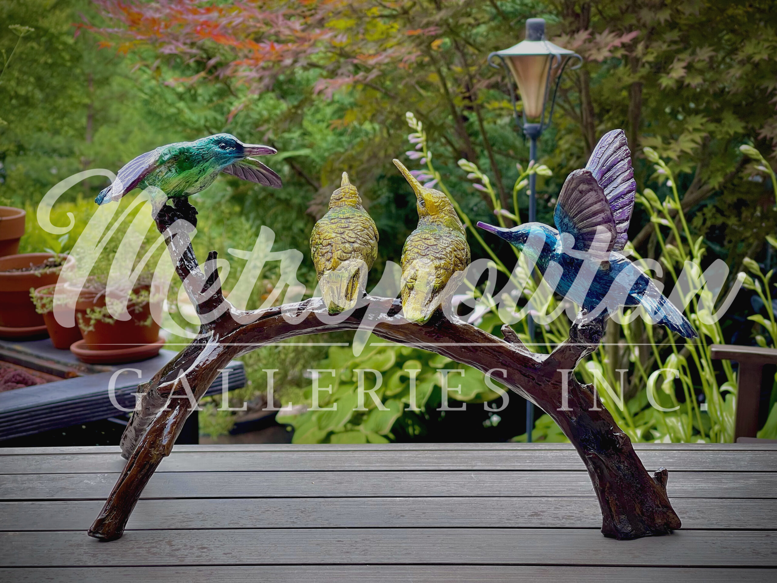 Bronze Colorful Hummingbirds on Branch Table-top Sculpture - Florida ...