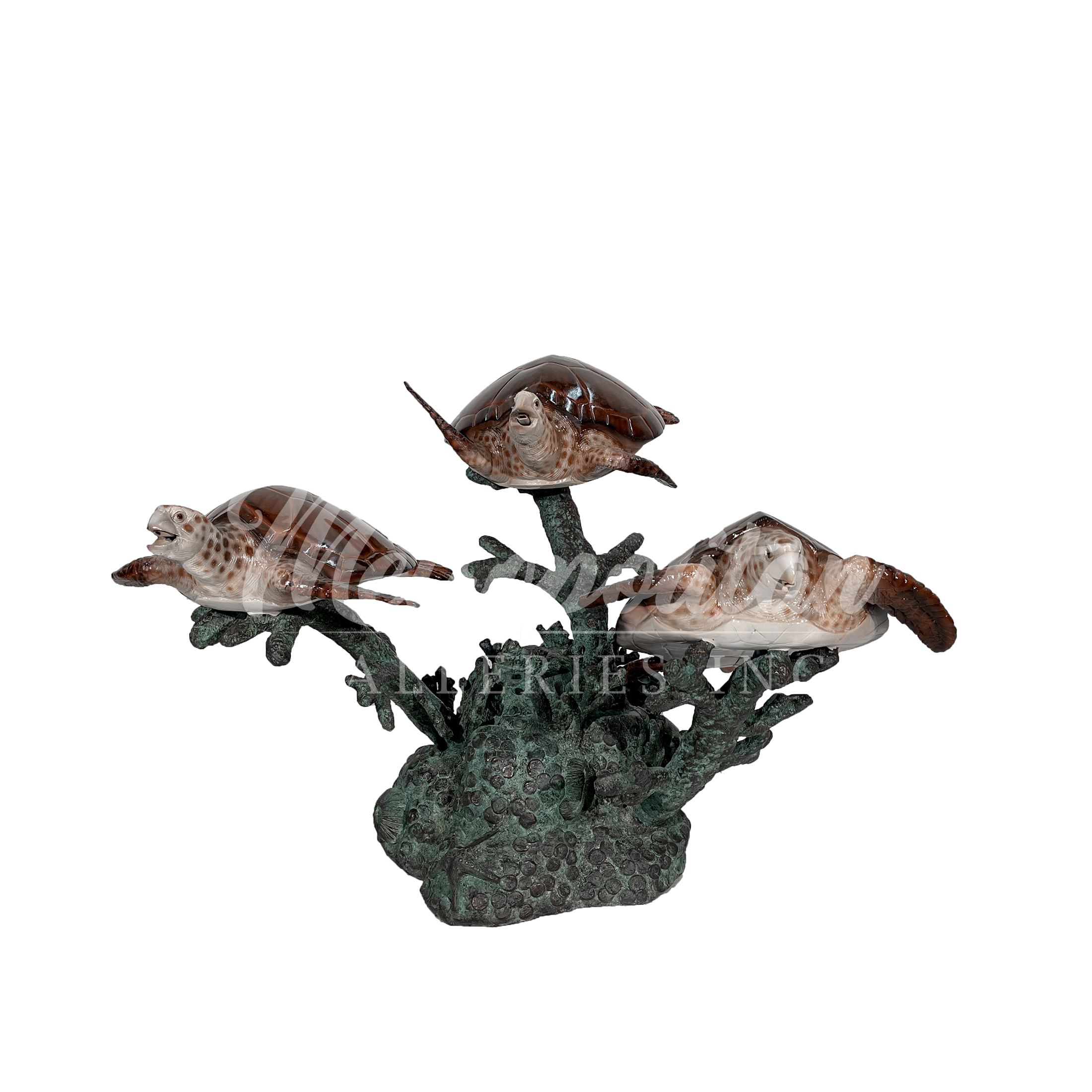 Bronze Colorful Sea Turtle Trio Fountain Sculpture - Florida Bronze ...