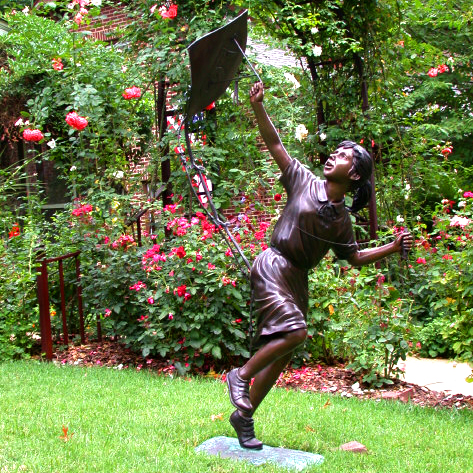 Bronze Running Girl Flying Kite Sculpture - Florida Bronze Statues ...