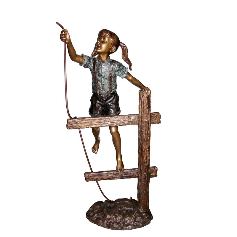 Bronze Girl on Fence holding Rope Sculpture - Florida Bronze Statues ...