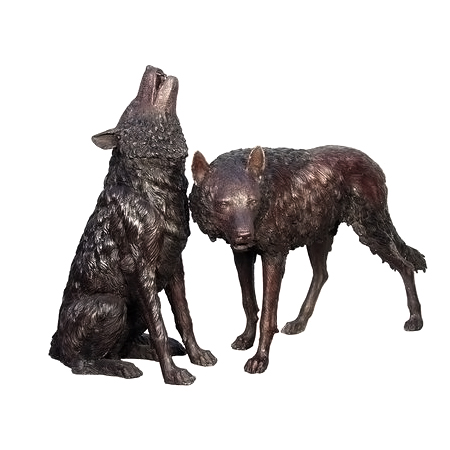 Bronze Howling & Standing Wolf Sculpture Set - Florida Bronze Statues ...