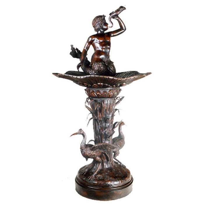 Bronze Merboy Fountain with Birds - Florida Bronze Statues, Sculptures ...
