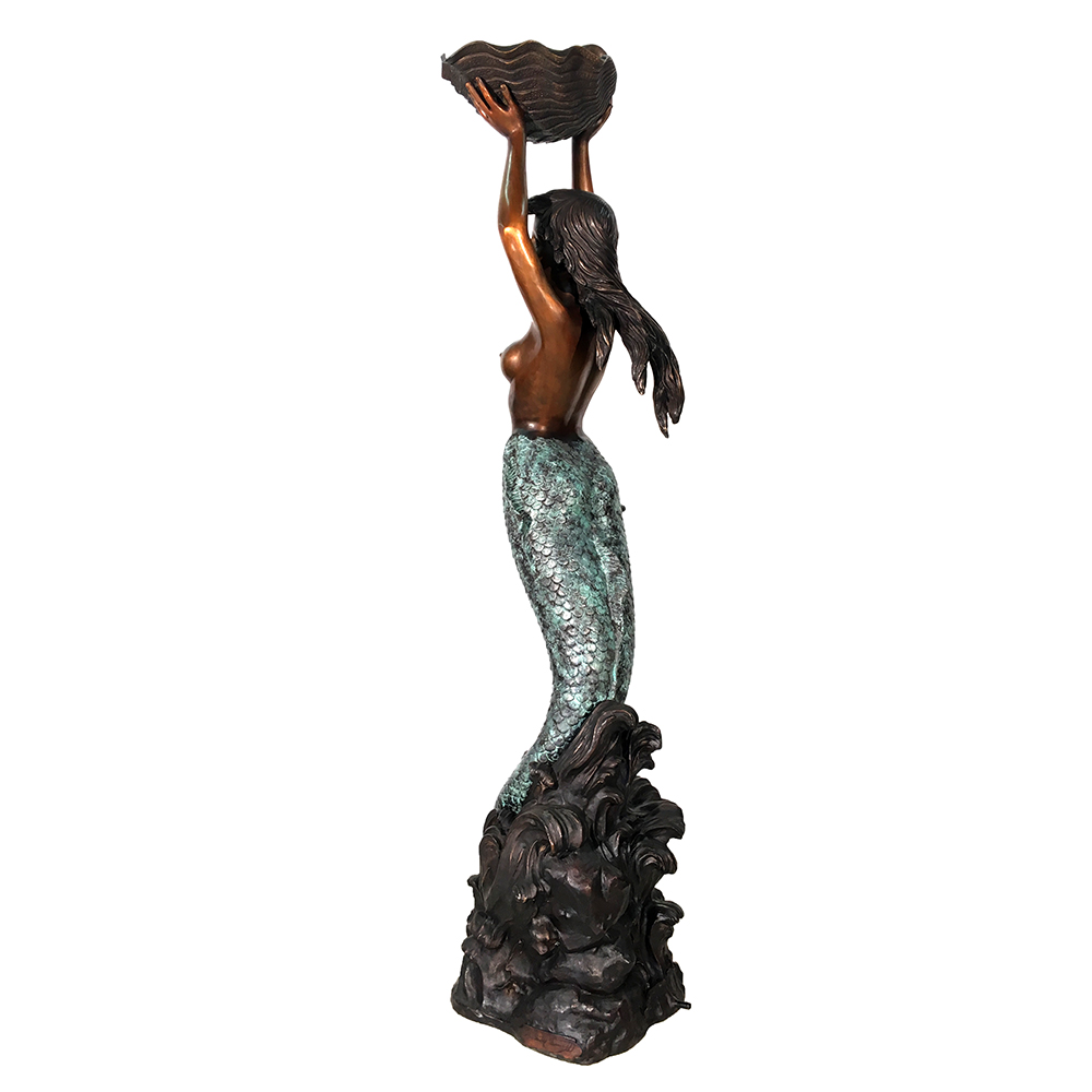 Bronze Mermaid with Shell Fountain Sculpture – Florida Bronze Statues ...