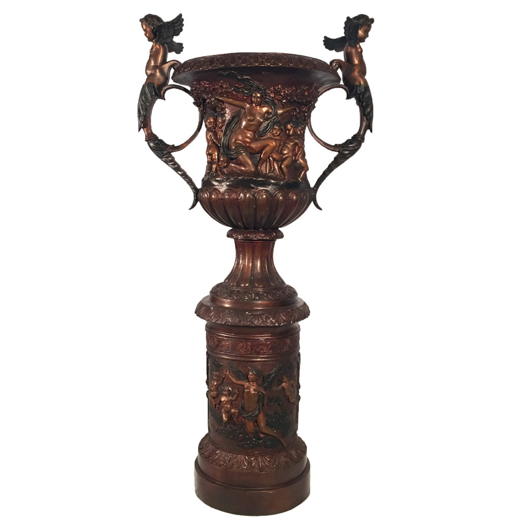 Bronze Cupid Urn on Pedestal - Florida Bronze Statues, Sculptures and ...