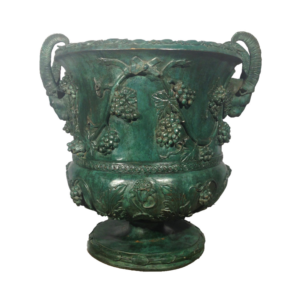 Bronze Rams Head Grape Vine Urn - Florida Bronze Statues, Sculptures ...