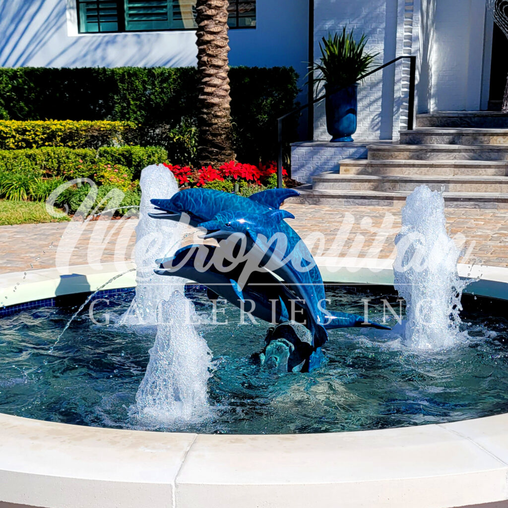 Bronze Colorful Dolphin Trio Fountain Sculpture - Florida Bronze ...