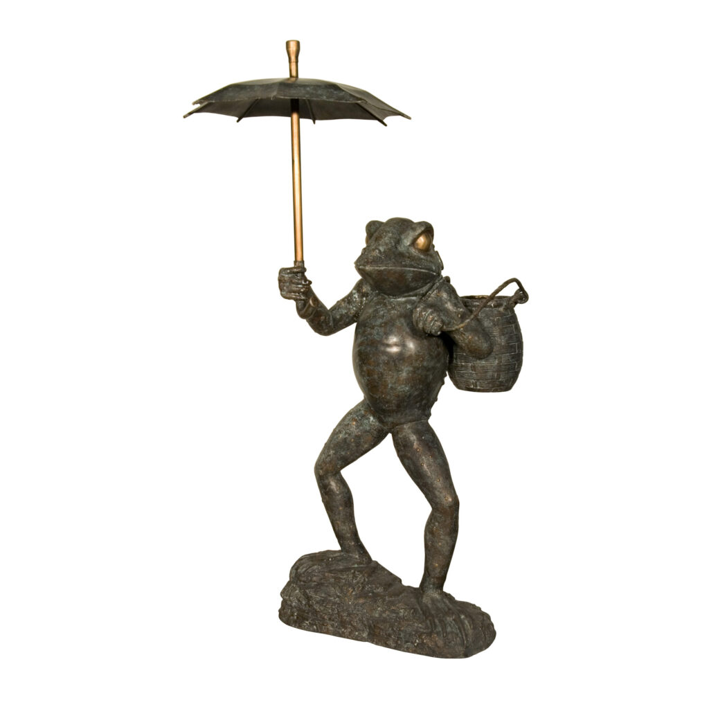 Bronze Frog with Bucket & Umbrella Fountain Sculpture - Florida Bronze ...