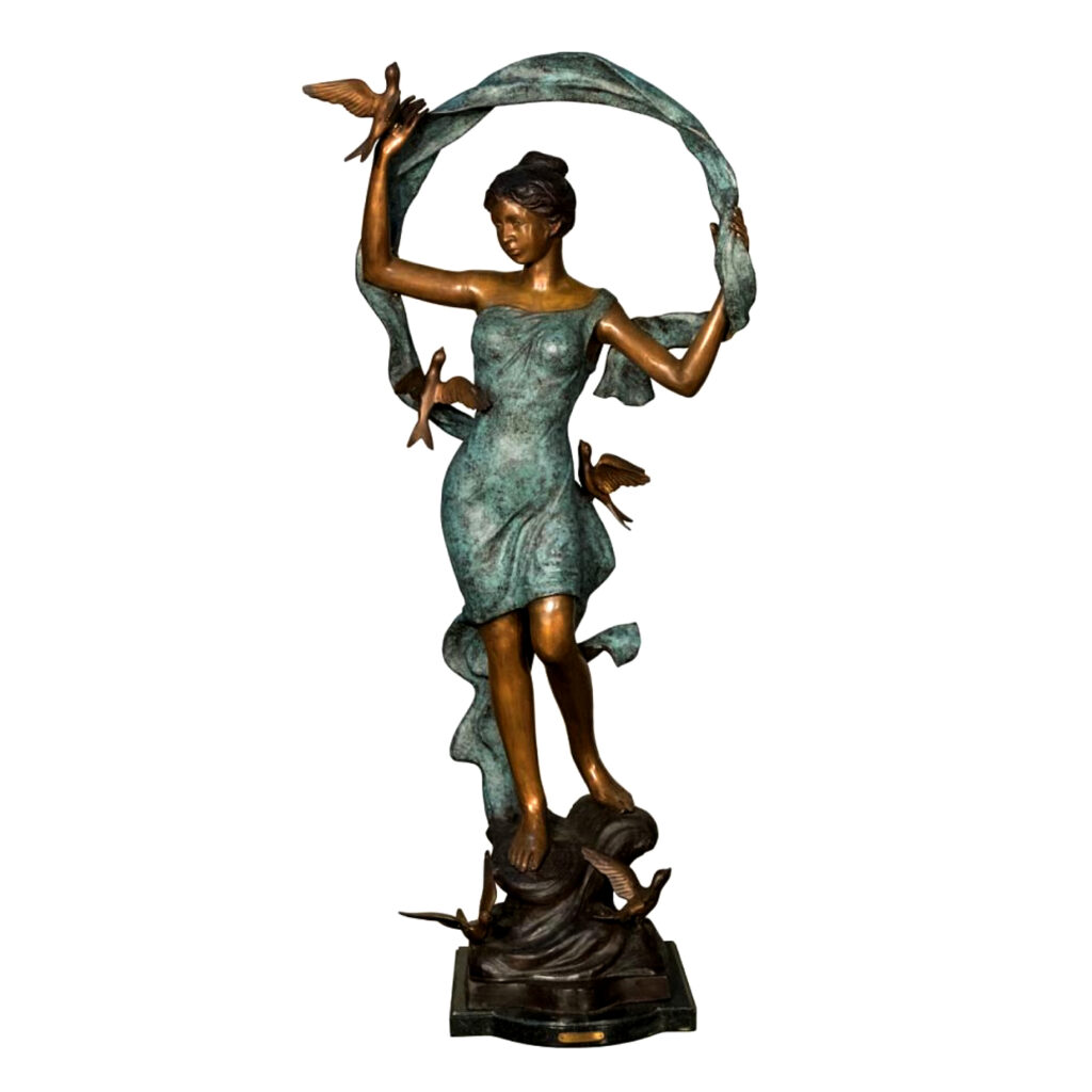 Bronze Lady Dancing with Birds Sculpture - Florida Bronze Statues ...