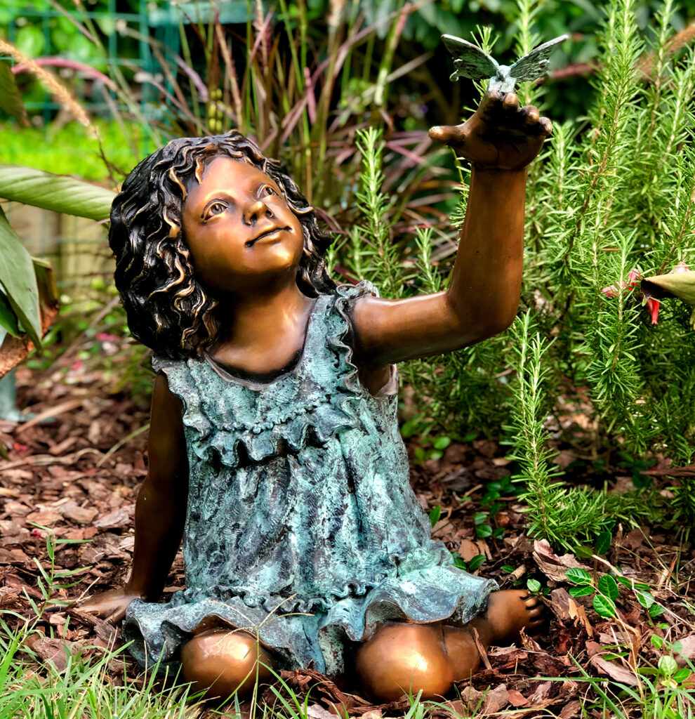 Bronze Kneeling Girl with Butterfly Sculpture - Florida Bronze Statues ...