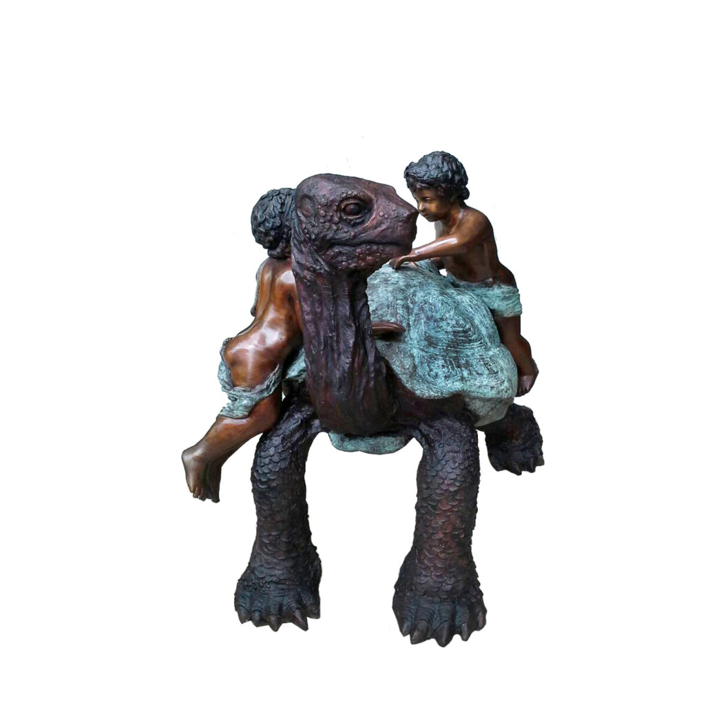 Bronze Two Boys on Turtle Fountain Sculpture - Florida Bronze Statues ...
